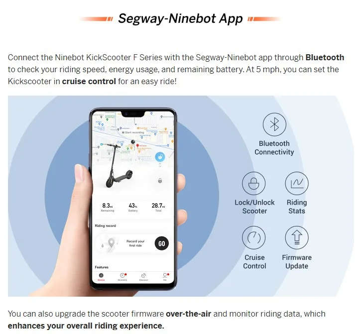 Original Ninebot F30 Electric Scooter Foldable 30-40 Km Long Range ...