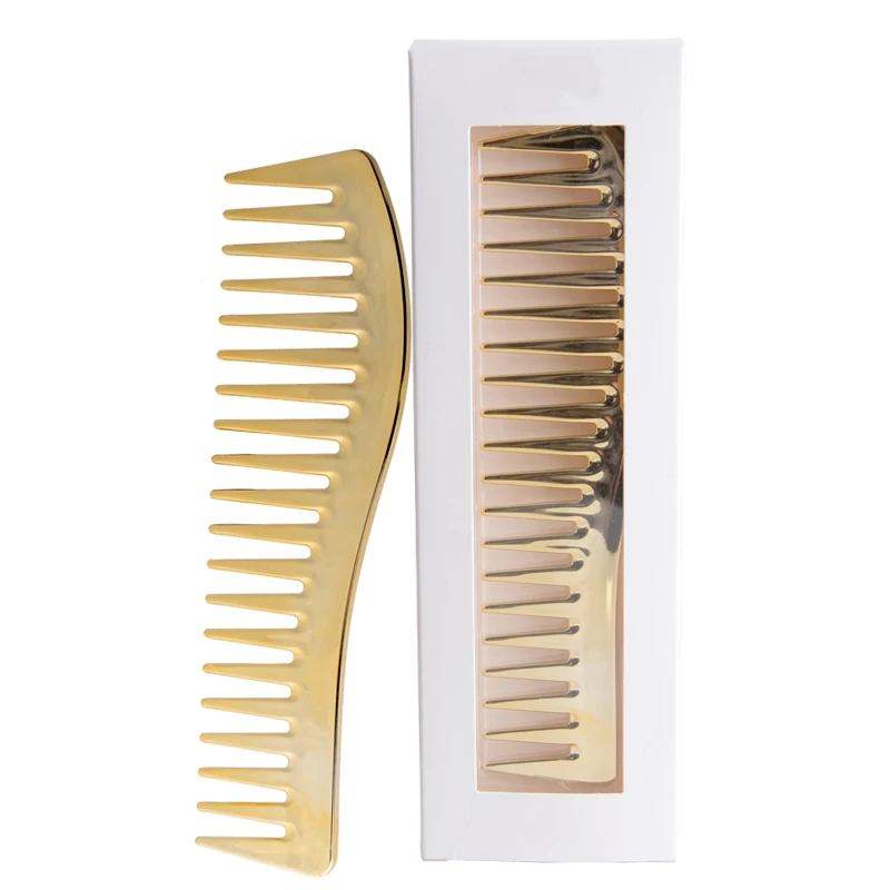 Custom Logo Packing Wide Tooth Styling Comb - Gold ABS