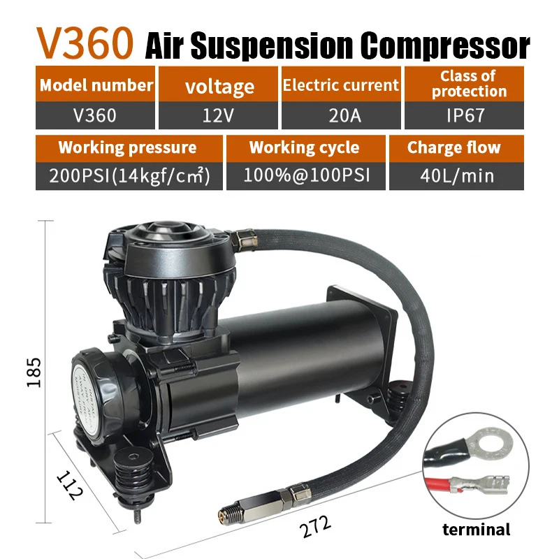 Universal V360 200psi 58DB 12V Waterproof Air Suspension Pump Kit