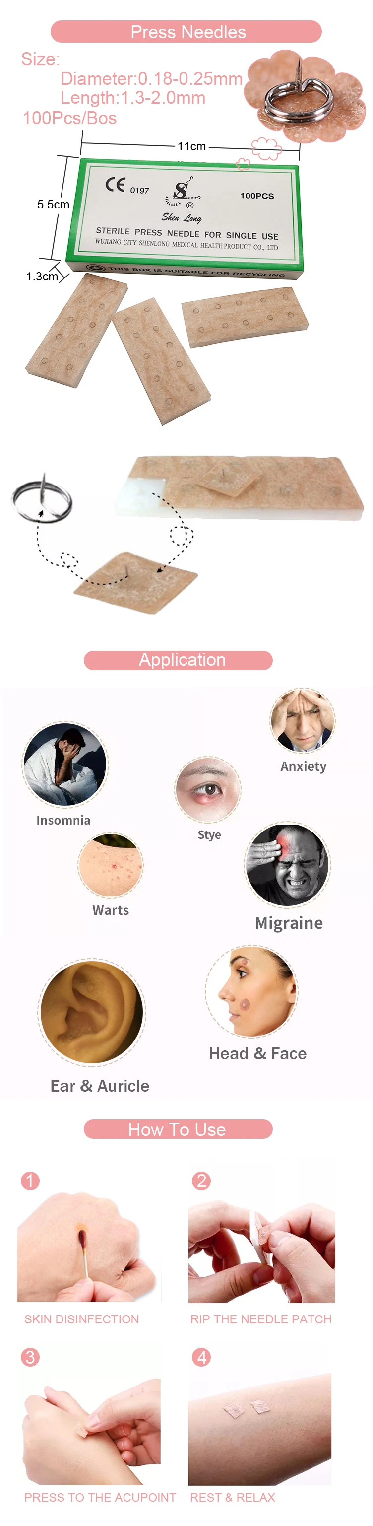 Buy Now 100pcs Ear Acupuncture Needle Disposable Press Needle Sticker ...