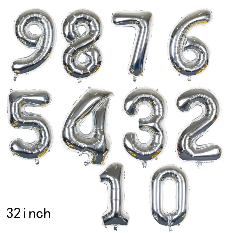 Big Silver Number Aluminum Foil Balloons 32inch Digit Helium Globos ...