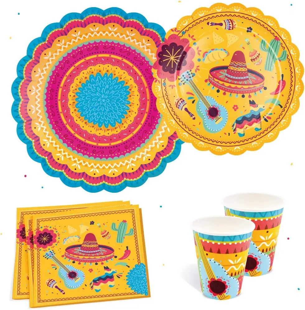 Nicro Mexican Fiesta Carnival Paper Plates Cups Napkins Birthday Party ...