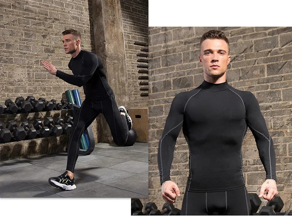 Custom Performance Flatlock Seam Gym High Neck Compression Shirts for Men