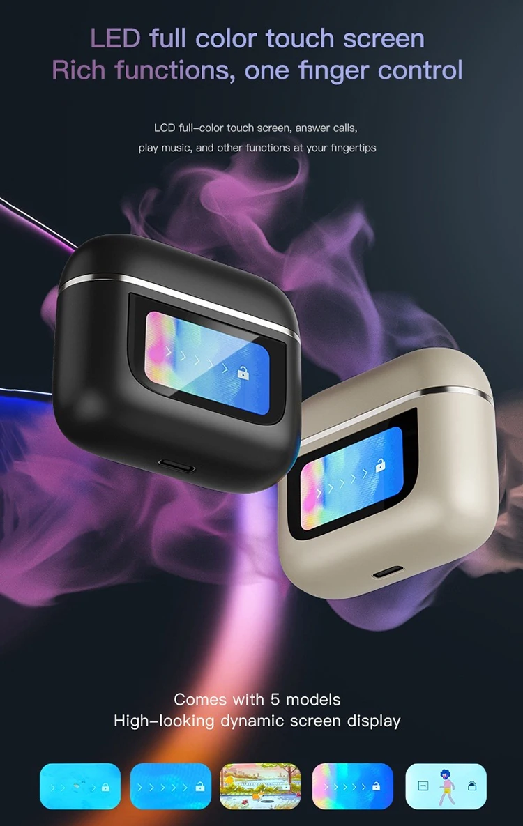 High Quality V8 Tws Earphones Lcd Full Color Touch Screen Anc Earbuds Hifi Stereo Waterproof ...