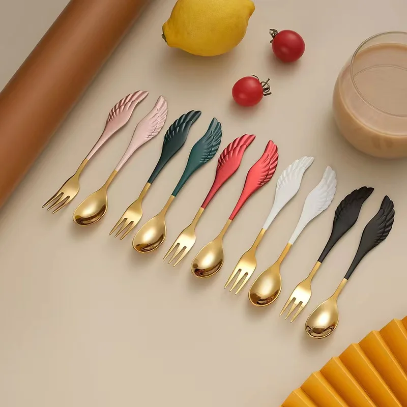 Popular Stainless Steel Angel Wings Spoon Golden Tea Spoon & Fork ...