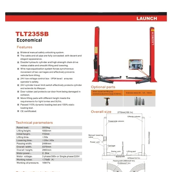 Two Post Lift - Buy Two Post Lift launch tlt235sb Product on Alibaba.com