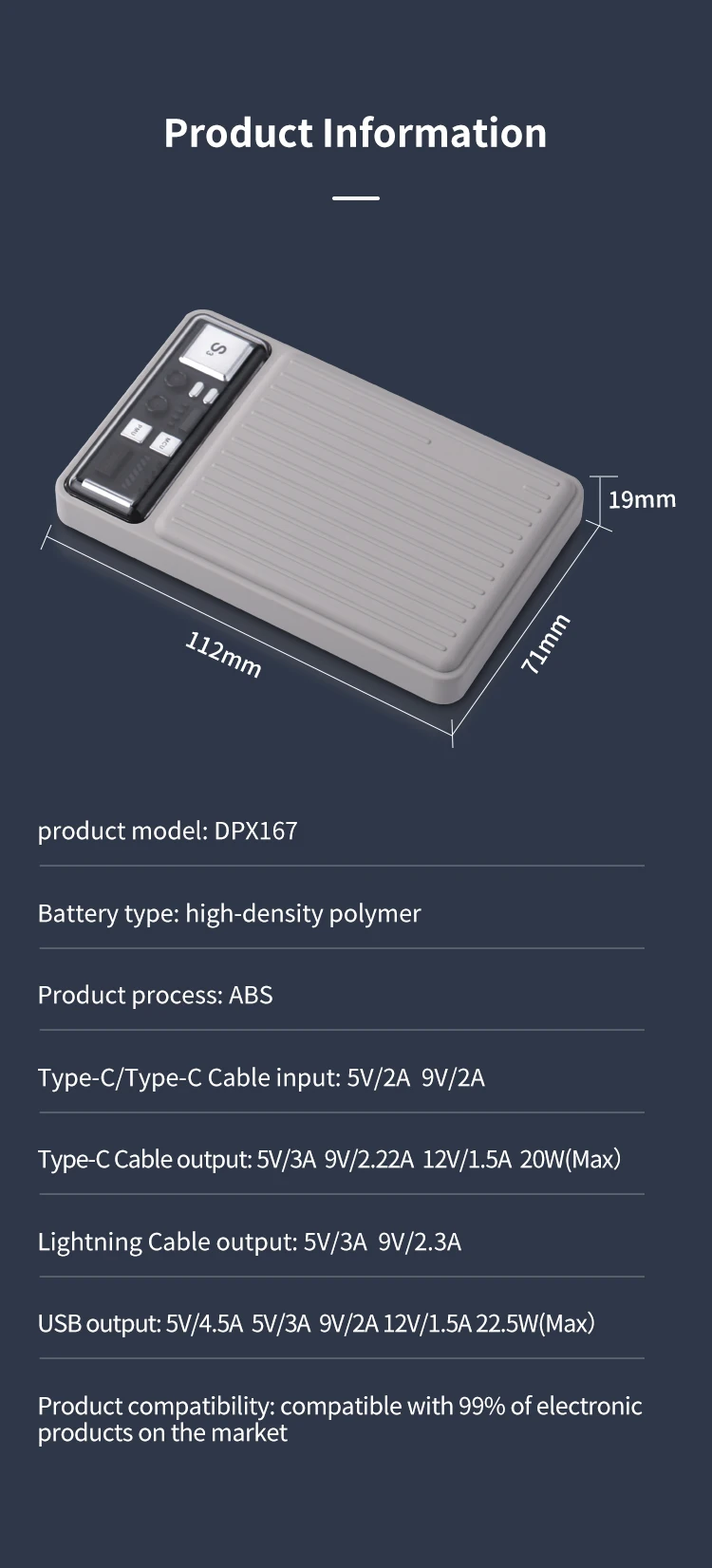 Doublepow 10000mah Ultra-thin Type-c Input Power Bank Compact 20000mah ...