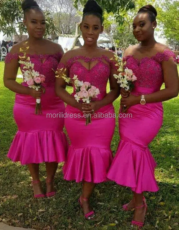 Wholesale Mermaid Maids of Honor Gowns Appliqued Cheap Wedding Plus ...