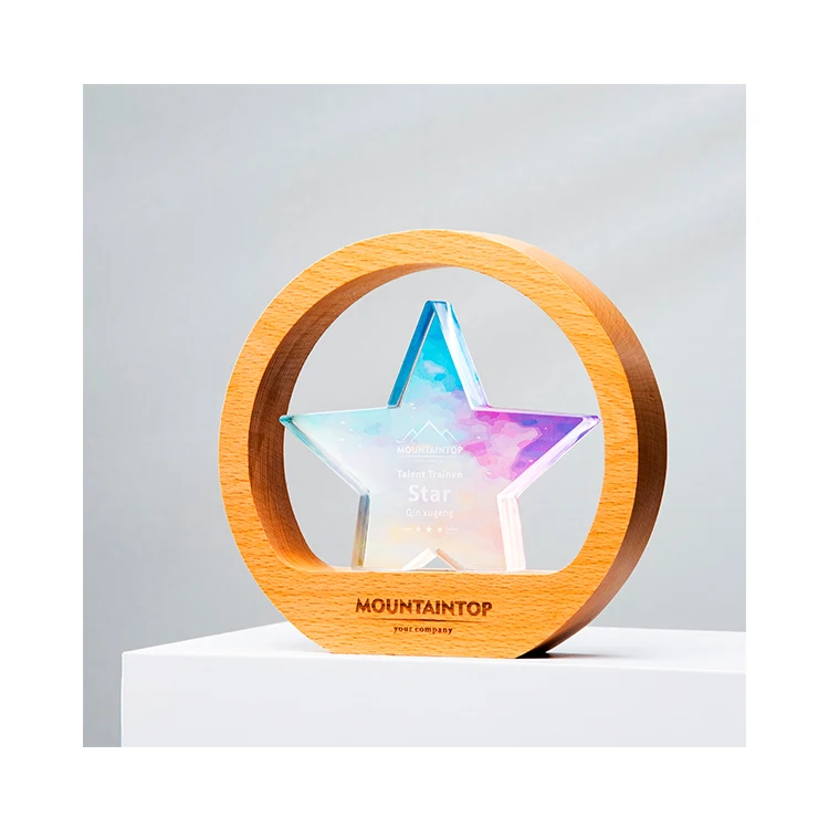 2023 Custom Medal Solid Wood Trophy Acrylic Award Appreciation Trophy ...