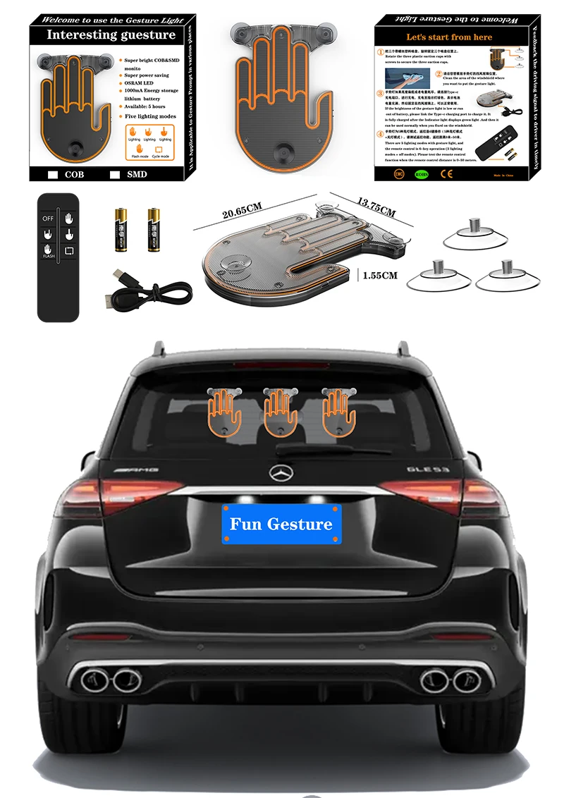 Factory Car Decoration Middle Finger Led Light Universal Car Window Car ...