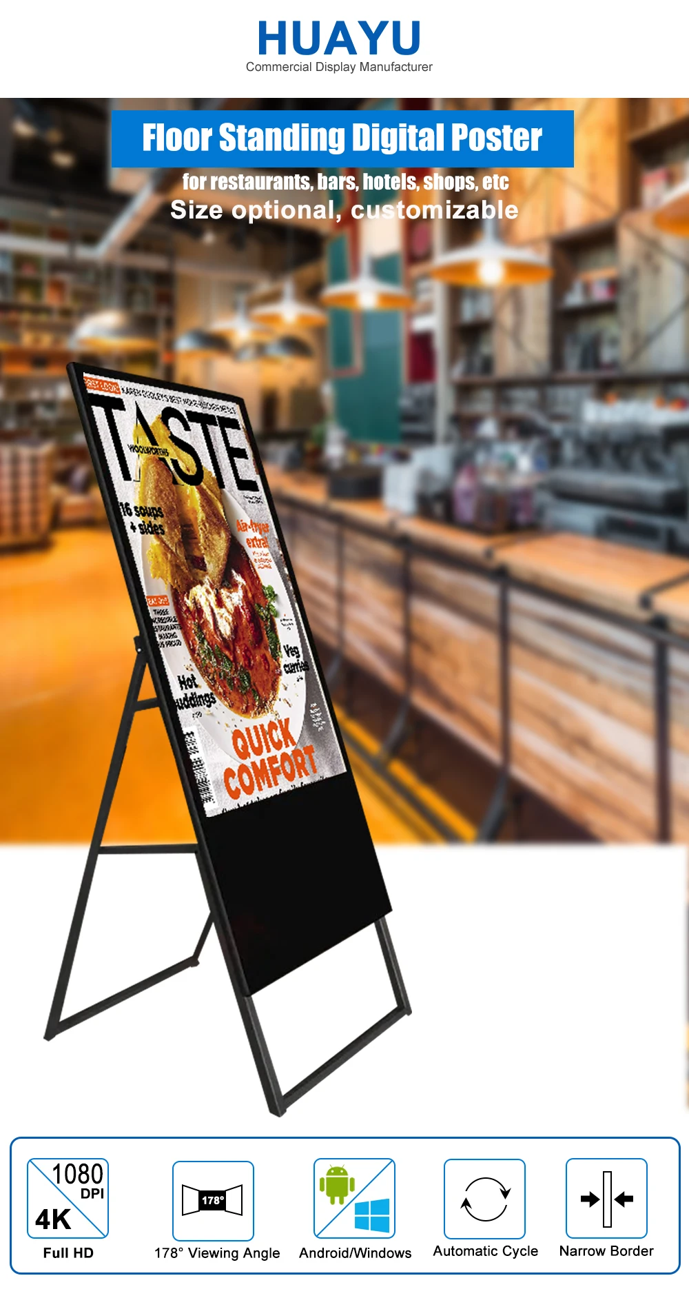HUAYU 32-Inch Full 4K Kiosk Indoor Advertising LCD Display Free ...