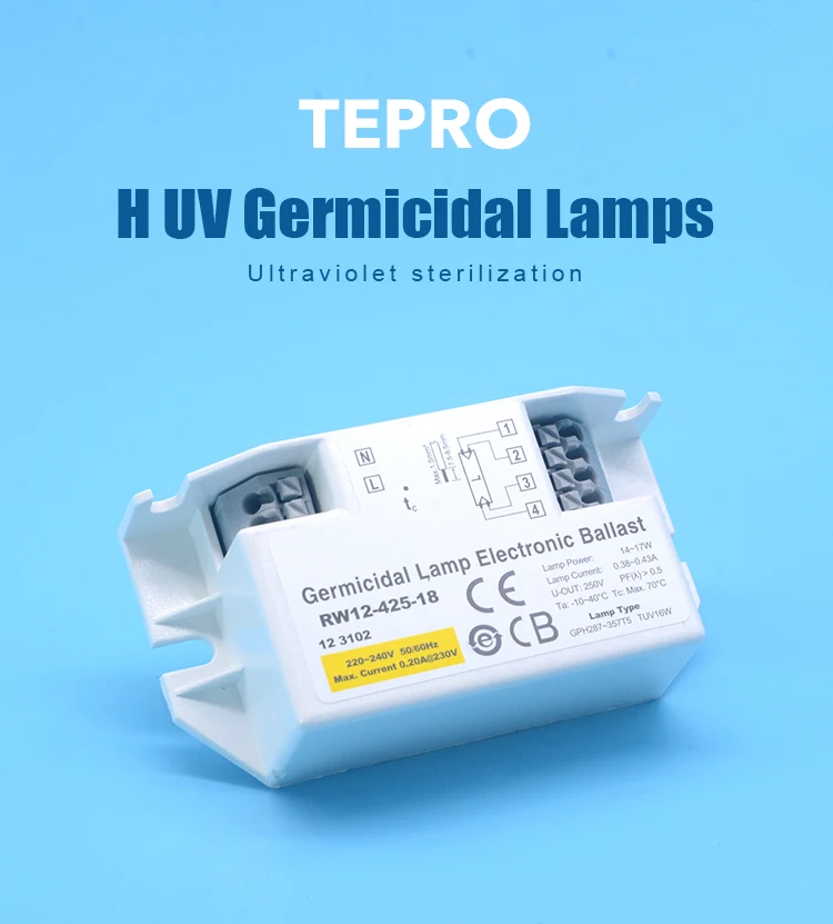 Balasto electrónico de alta intensidad RW12-425-18, lámpara UV de 4W, 8W, 10W, 17W, 24W, 220V ...