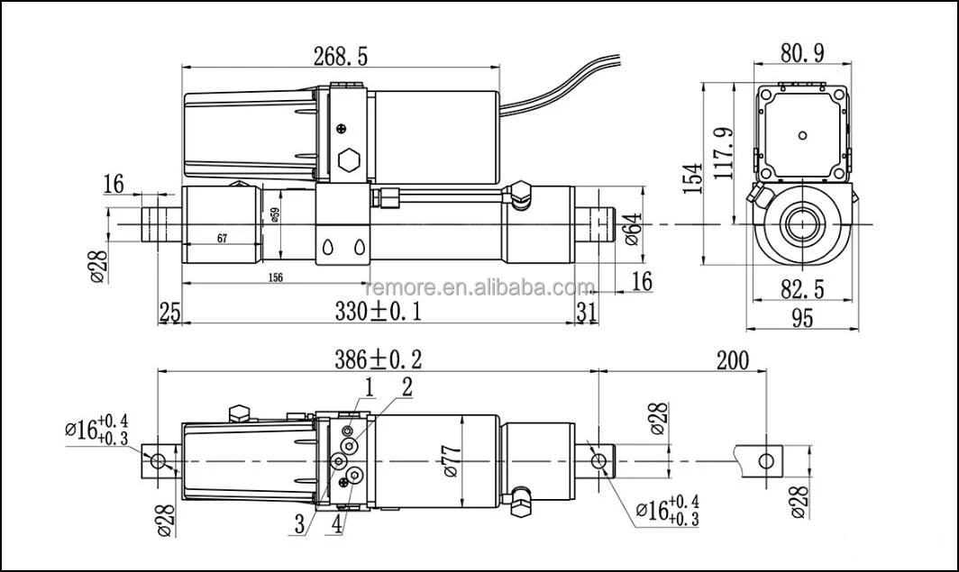1.5T Waterproof Electric Cylinder 12V Telescopic Hydraulic Actuator ...