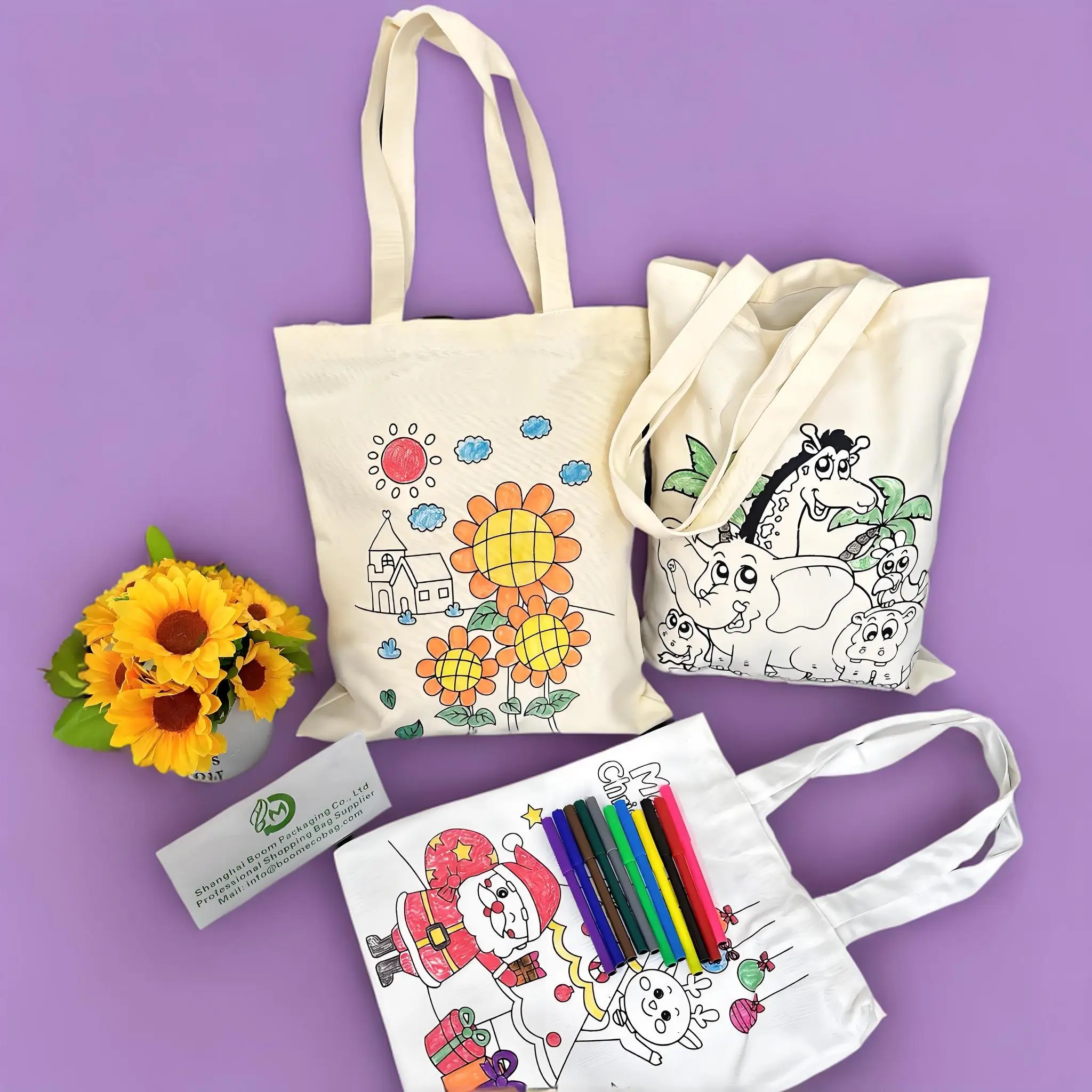 Reusable DIY Doodle Color Your Own Cotton Canvas Tote Bag for Kids ...