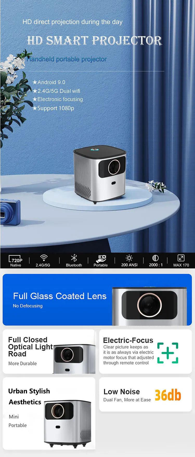 T8 Android Mini Projector - 4K 5G Wifi 2+16G 5800 Lumens
