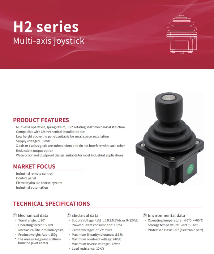 H2 Series Multi Axis Hall Effect Redundant Different Handle Manlift Rocker Joystick Controller ...