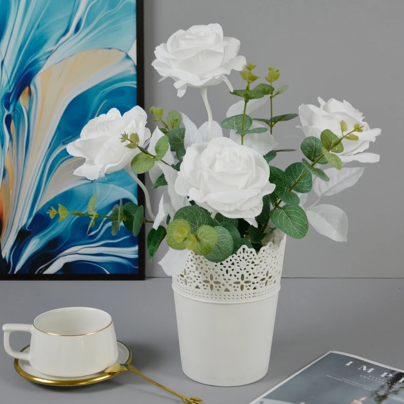 Artificial Flower Rose Realistic Single Stem Fake Silk Rose Bouquet For ...