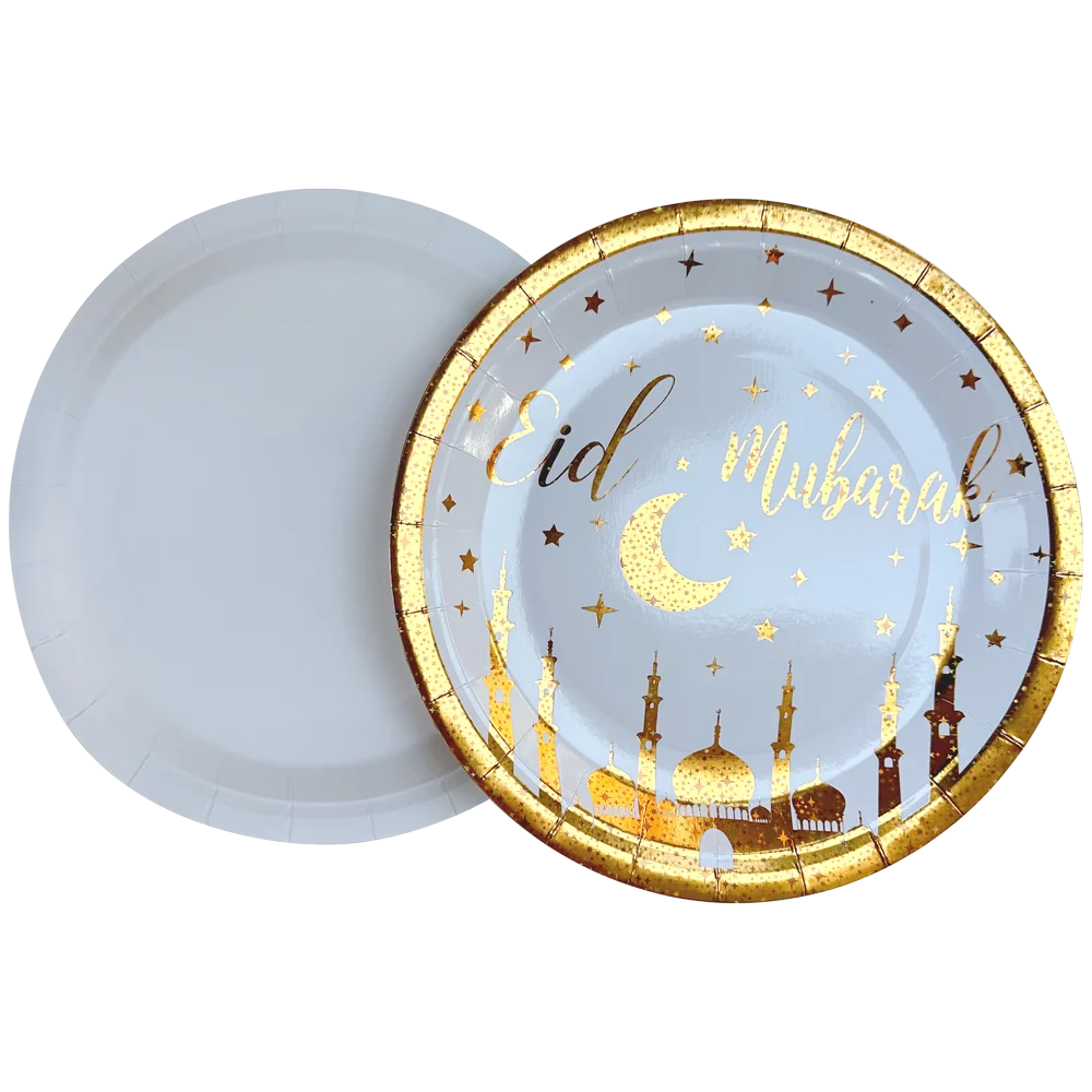 Glitter Shinny Moon Star Eid Plates - Gold Foiled Mosque Cutlery Set