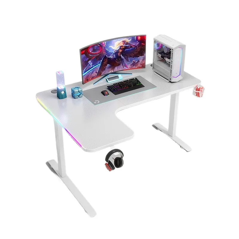 L Shaped White Gaming PC Desk Small Office Room Computer Ergonomic ...