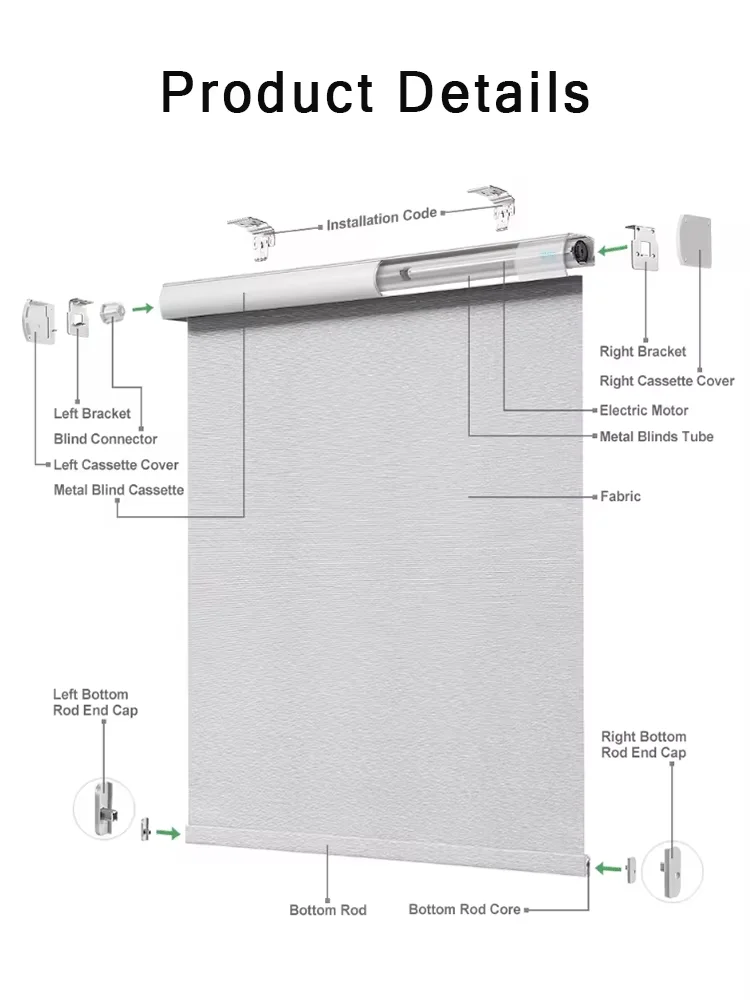 Smart Blackout Fabric Electric Roller Blinds for Home & Office