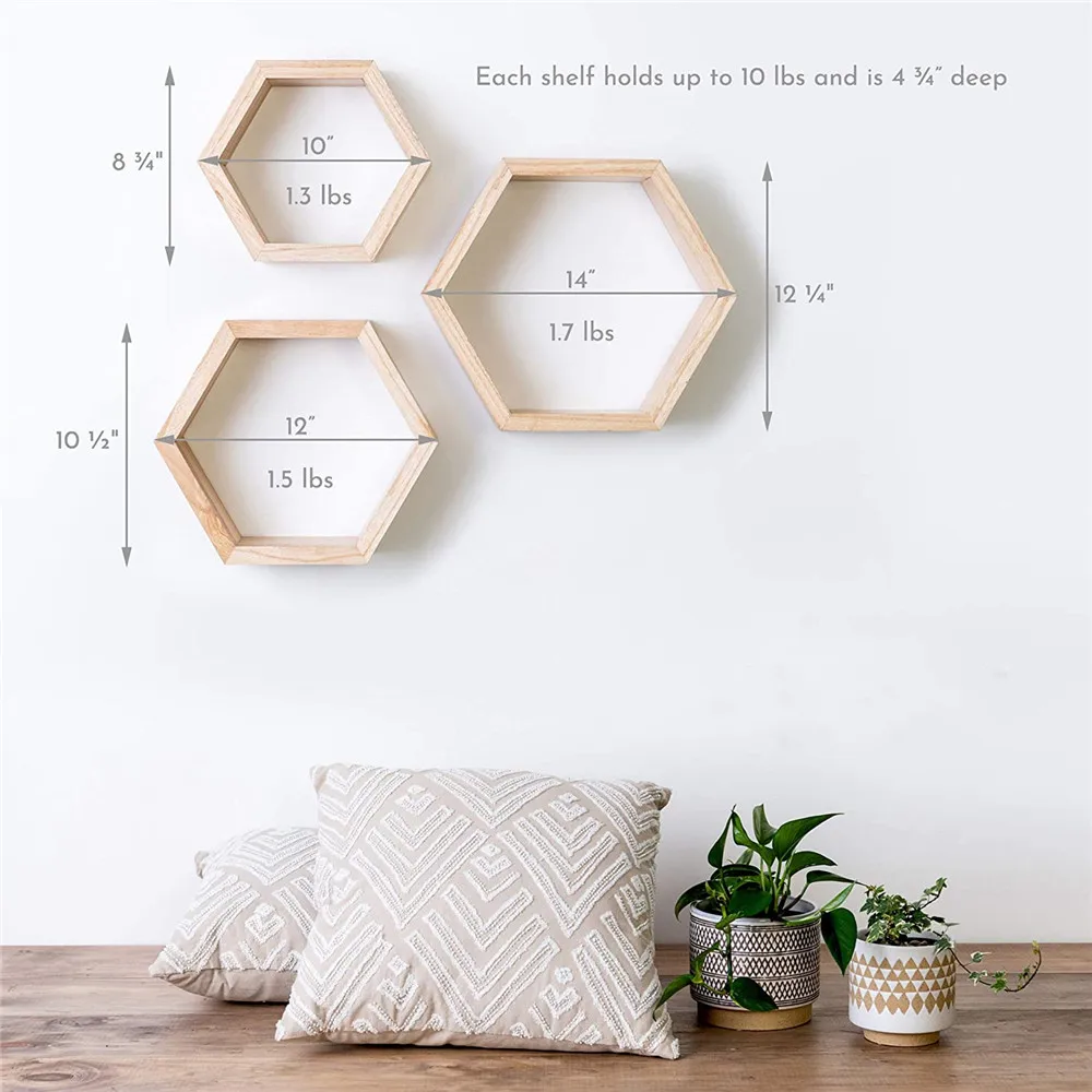 Custom Hexagon Wooden Wall Shelves - Multifunctional Floating Storage ...