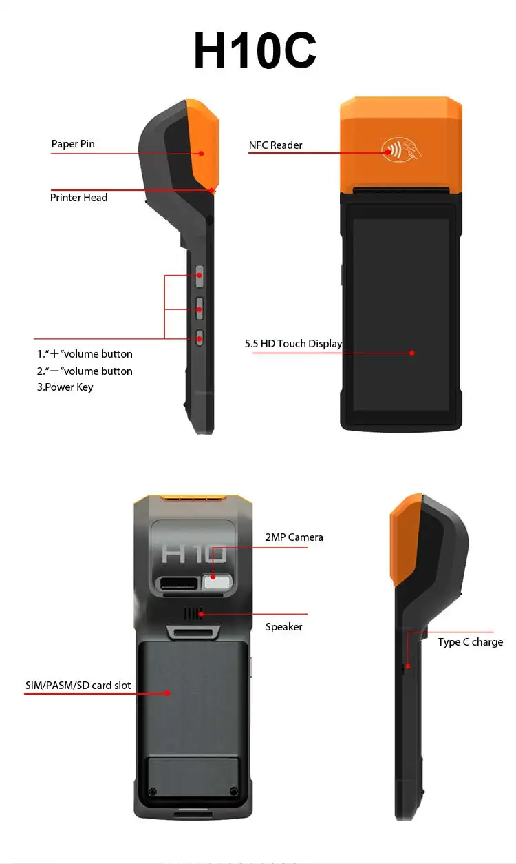 H10C New Design 5.5 Inch Touch Screen All in One Handheld Android Pos ...