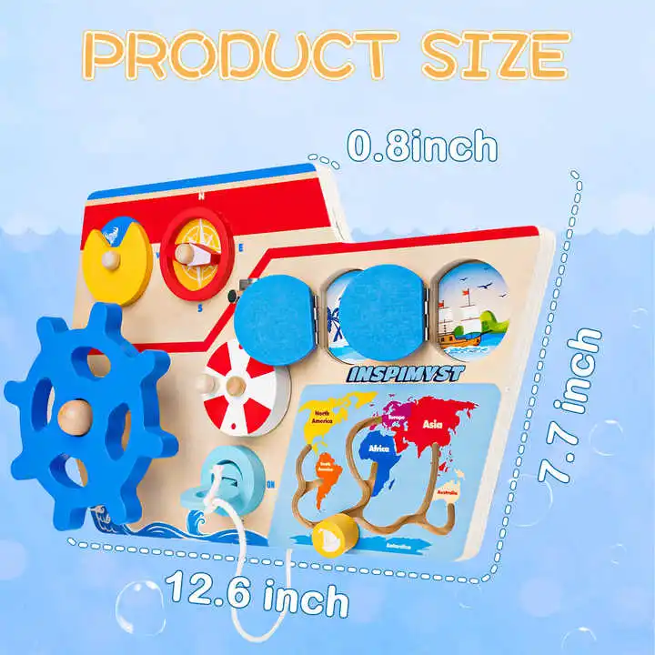 Montessori Wooden Cartoon Ship Compass Map Board Toy Learning ...