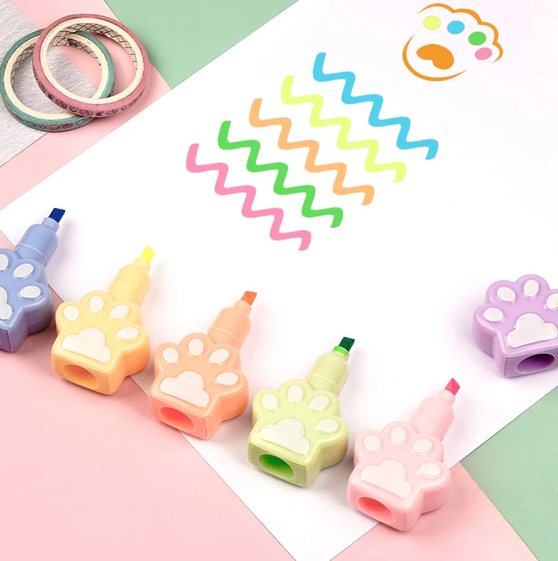 Cute Cartoon Highlighter Boxed Creative Cat's Paw Shape Student ...