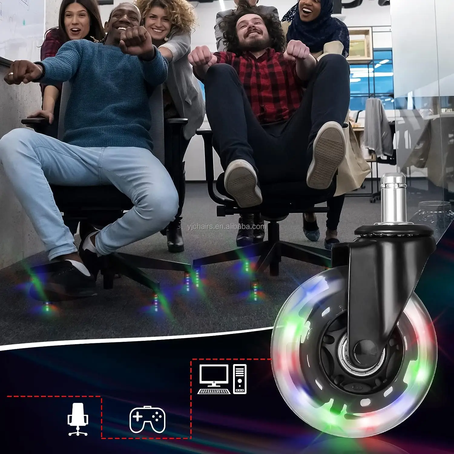 Office Chair Caster With Rgb Color Changing Lights 3 Inch Twin Ball ...