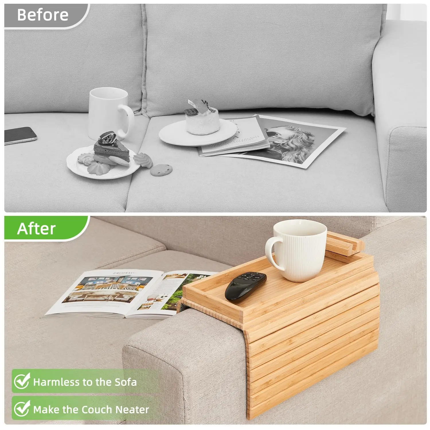 Personalized Customized Sofa Arm Tray Anti-Slip Wooden Rest Table ...