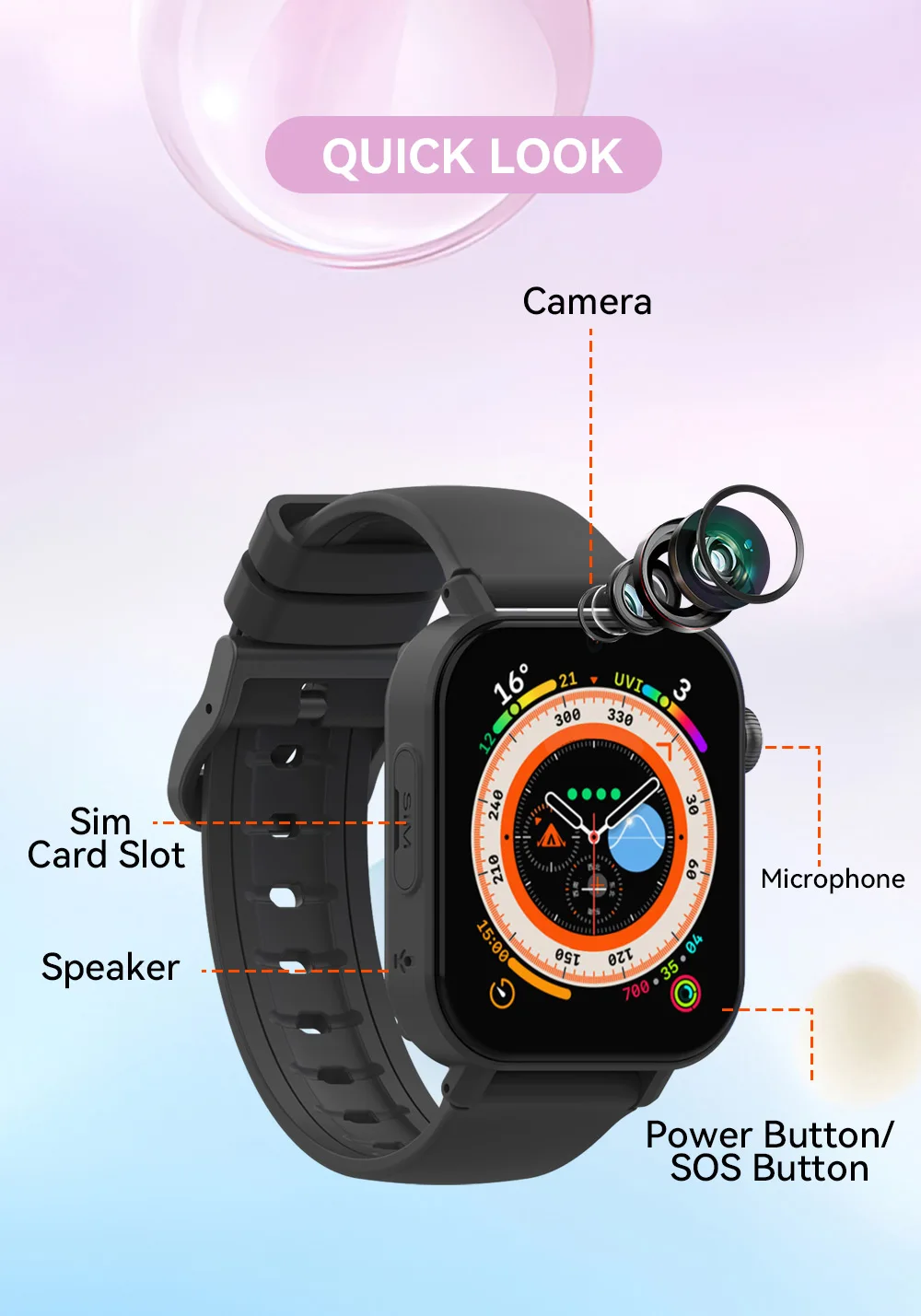 4G Video Camera Teen Children Girls Boys Smartwatch VDF98 Tracker