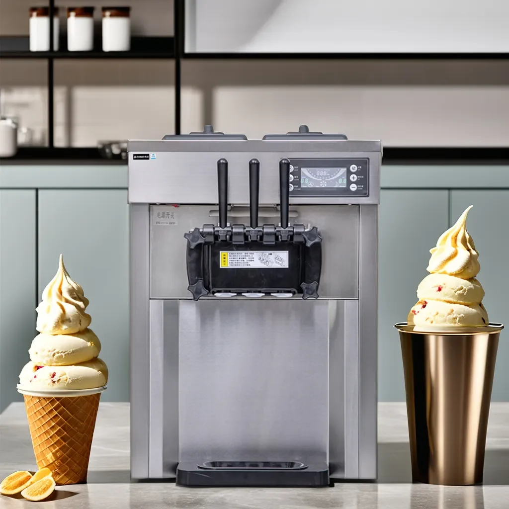 Huichen Ice Cream Making Automatic 3 Flavors Soft Serve Table Top Ice ...