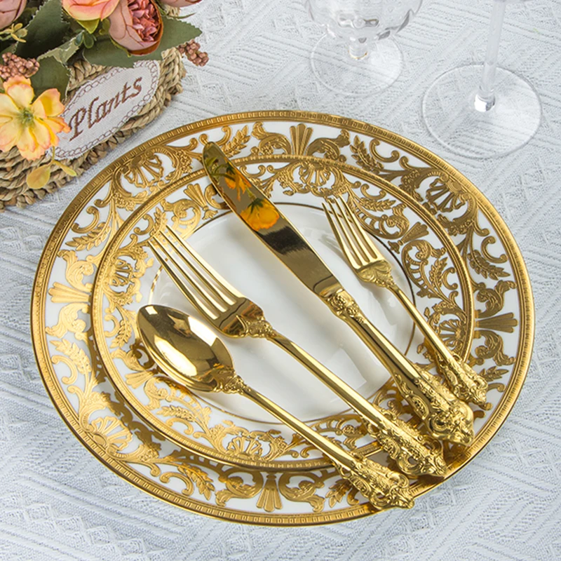 Luxury Porcelain Dubai Gold Rim Dinnerware Ceramic Plates