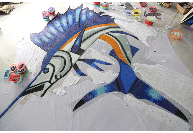 Custom Design Dolphin Fish Pattern Hand-cut Mosaic Art Pool Tile Mosaic ...
