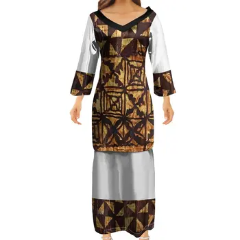Polynesian Tribal Tapa Pattern Design Samoa Tonga Puletasi Dress V Neck ...