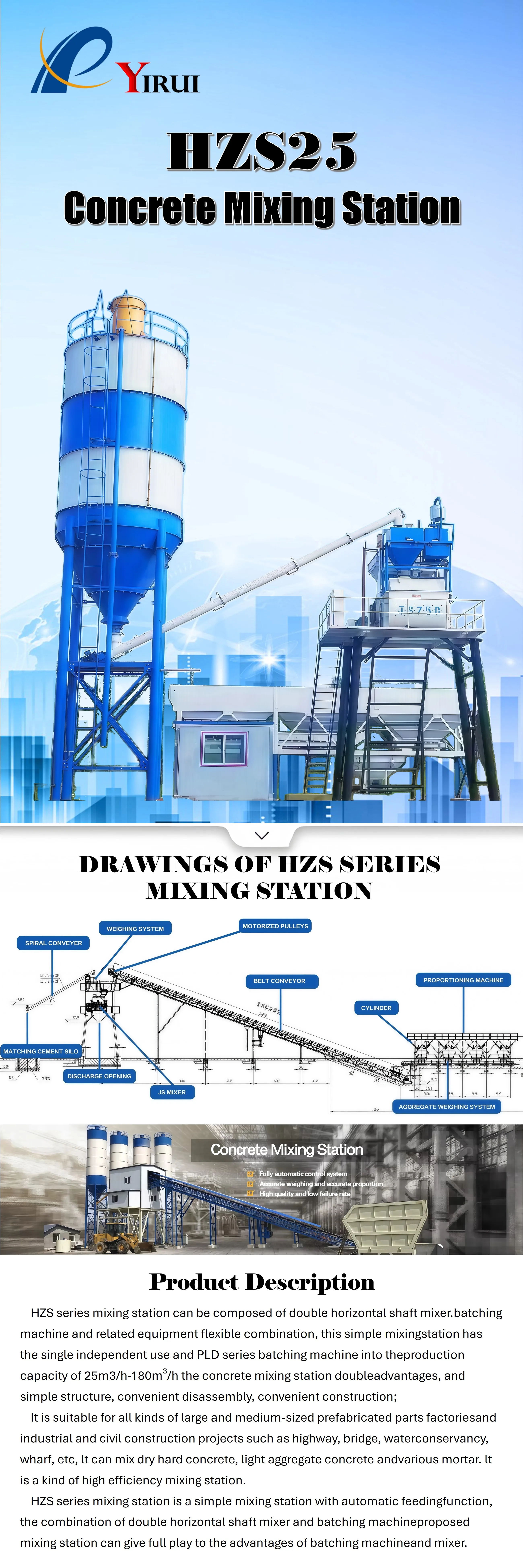 YIRUI HZS25 Heavy-duty Electric Large-scale Concrete Mixing Plant ...