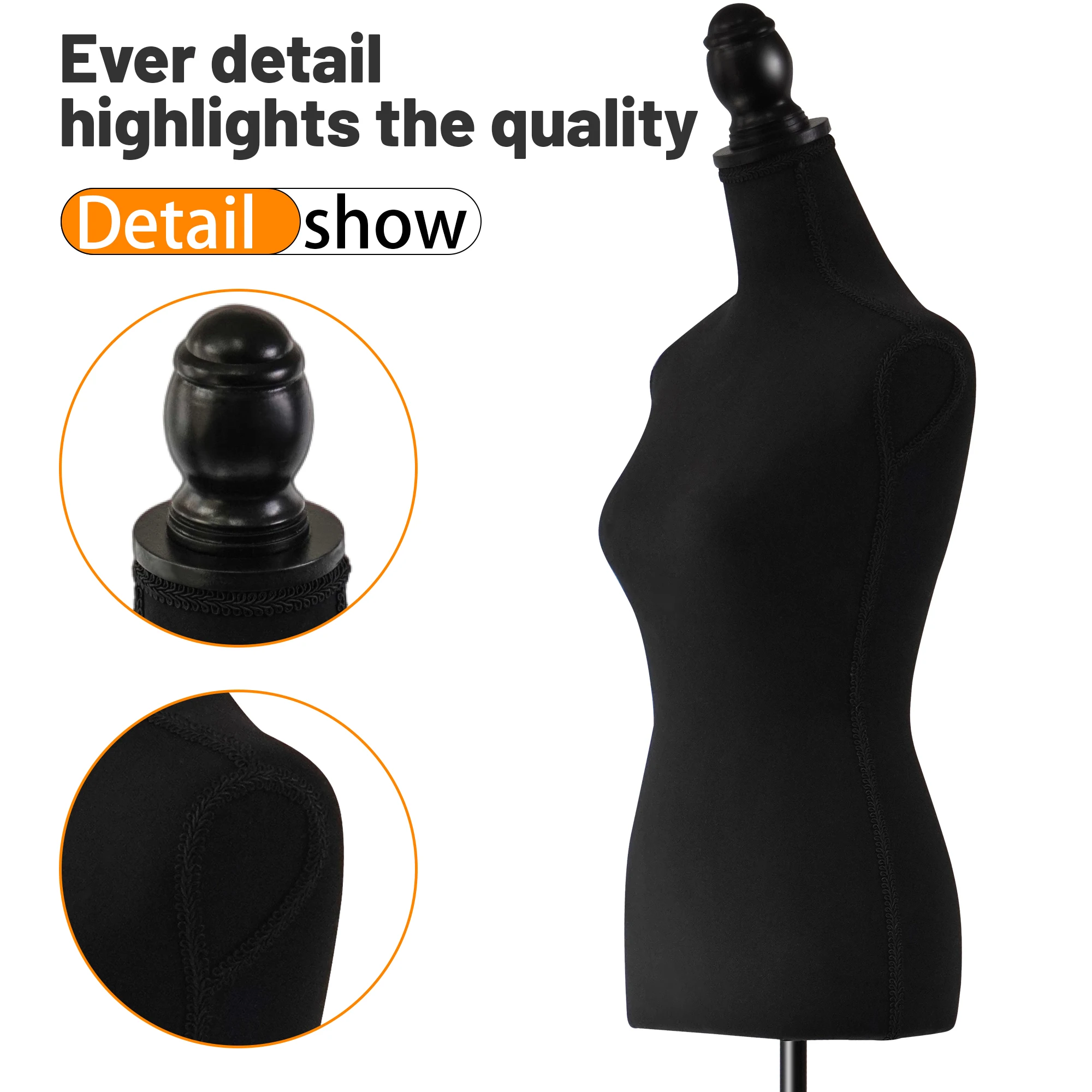 Black Female Mannequin Torso Dress Form with Tripod Base, 60-67 Inch ...