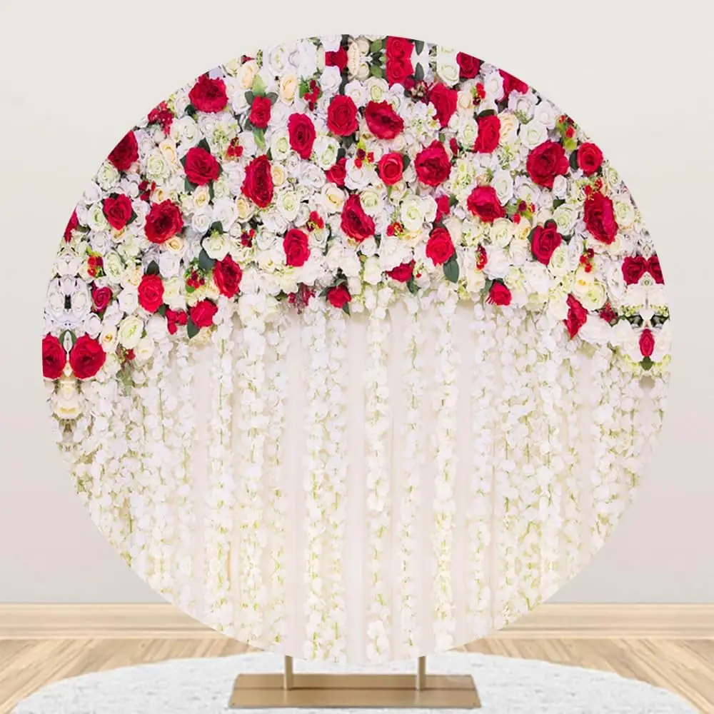 7x7ft Red Flower Wall Backdrop Wedding Round Backdrop Flowers Circle ...