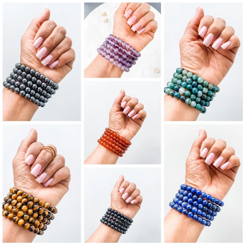 Natural Gemstone Bead Bracelet - 8mm Stretch Healing Crystal Yoga ...