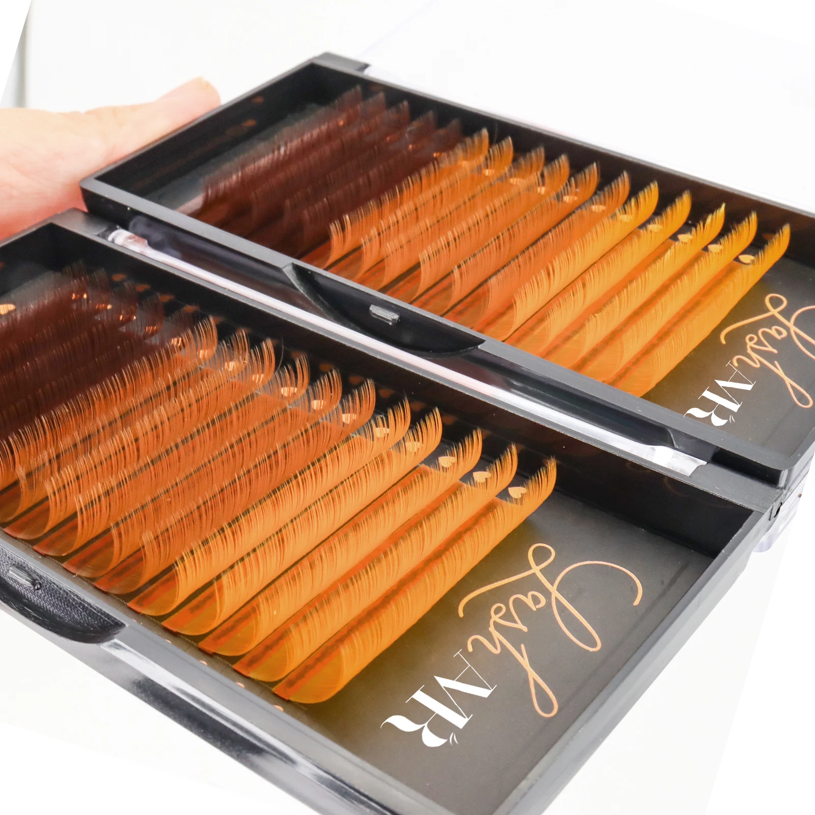 Korean Pbt Fiber Volume Colorful Wholesale Private Label Lashes Trays Silk Mix Box Brown ...