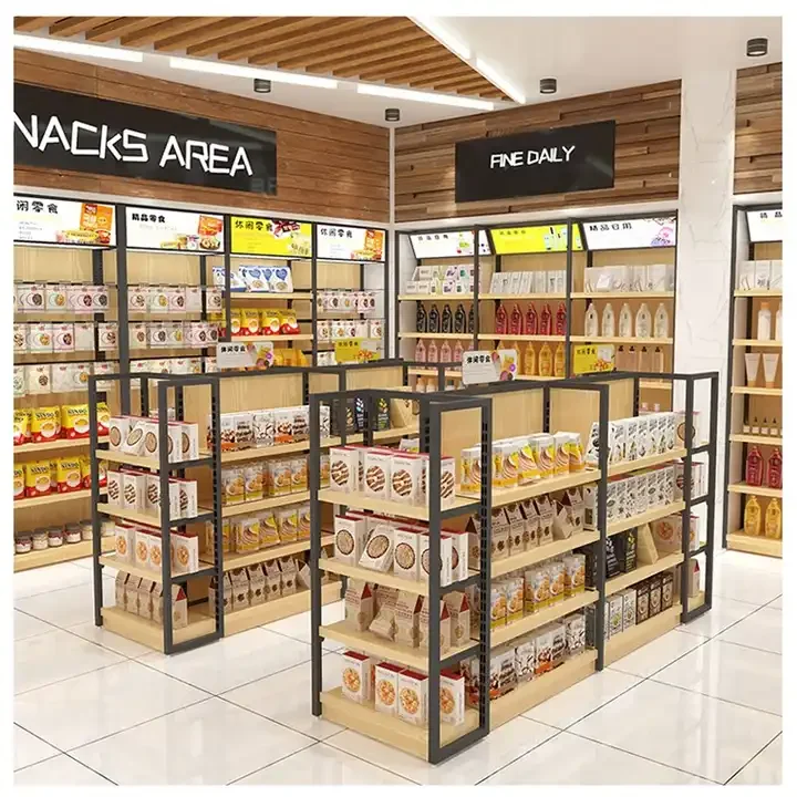 Book Store Display Racks - Wooden and Metal Snack Shelves