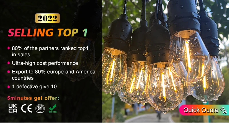 15m 15 Sockets S14 Garden String Lights With Warm White Bulbs Ip65 ...