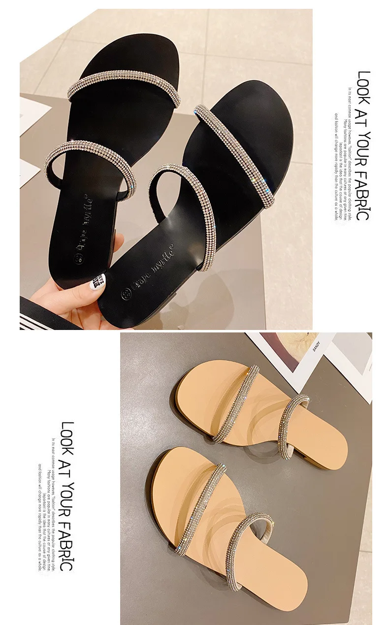 New Bling Rhinestones Cross Sparkle Diamond Women Ladies Flat Slides ...