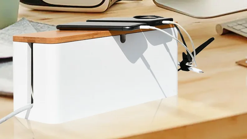 Bamboo Large Cable Management Box Cable Box Organizer Power Strip Box ...