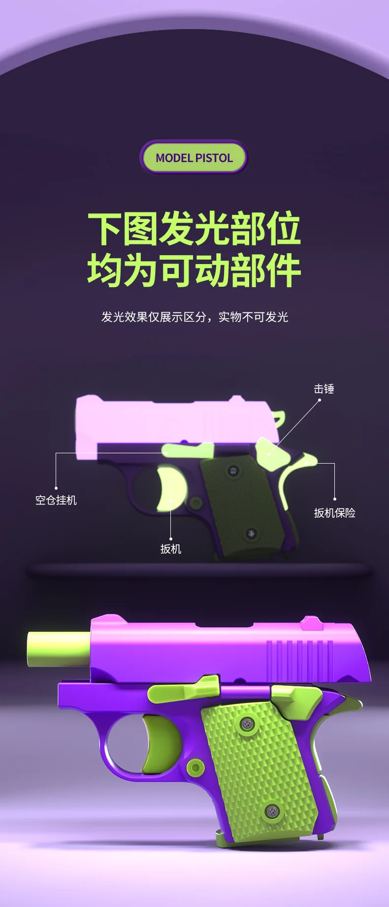 Gravity Mini M1911 Gun Toy Pistol 3d Printed Gun Luminous Mini Fidget ...