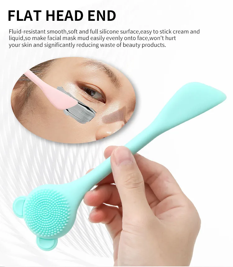 Custom Korean Style Facial Cleaning Scrubber Waterproof Double-ended Silicone Face Mask Brush ...