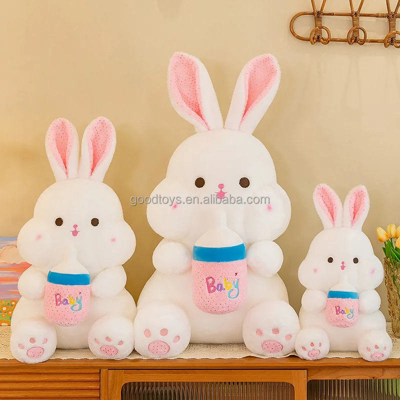 Cuddle Milk Bottle Sitting Cute Fat Stuffed Plush Bunny Rabbit Soft ...