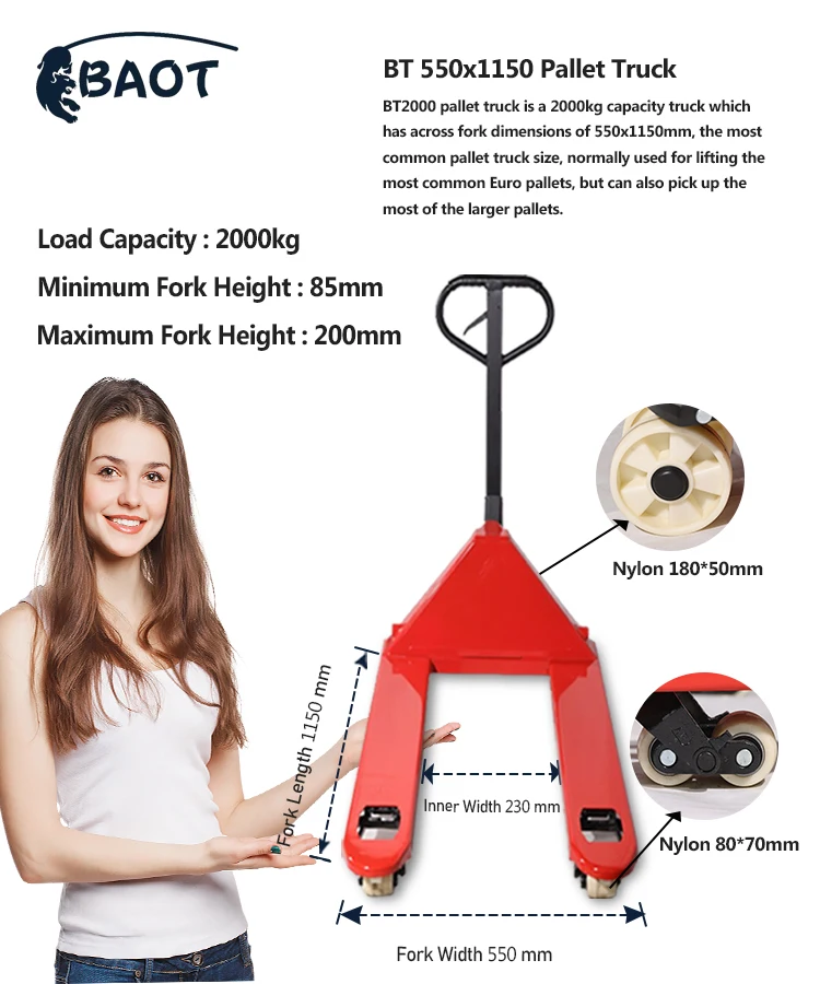 Baot 2000kg Capacity Hydraulic Mechanical Pallet Jack Heavy Duty Manual ...