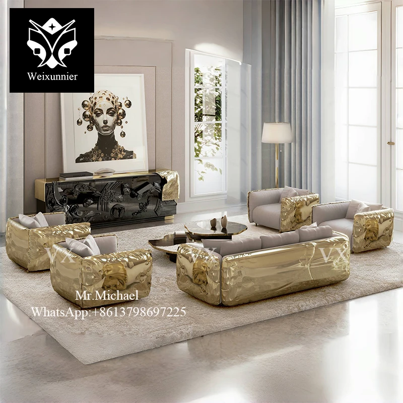 Boca Villa Modern Luxury 1+2+3 Seater Sectional Couch Sofa Set Gold ...