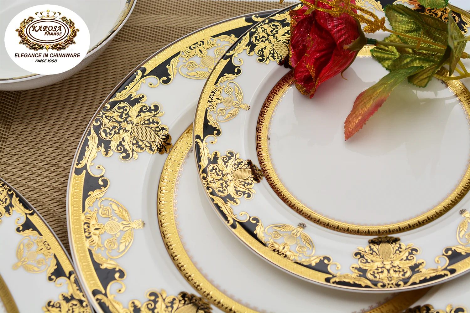 Karosa 24k Gold Luxury Porcelain Bone China Ceramic Dinnerware